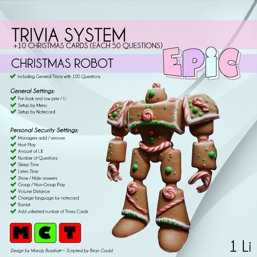 Second Life Marketplace - [EPIC Trivia System] Christmas Robot +10 ...